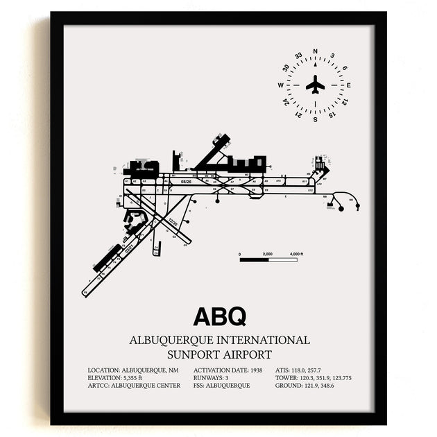 Albuquerque International Sunport (ABQ) Framed Detailed Airport Map ...