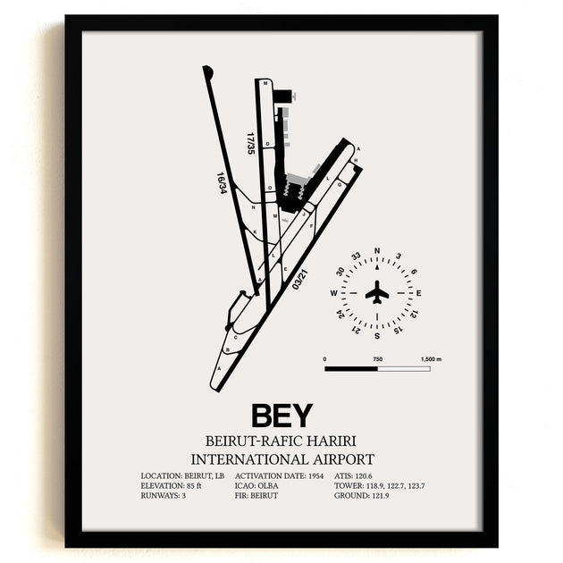 Beirut-Rafic Hariri International Airport (BEY) Framed Detailed Airport ...