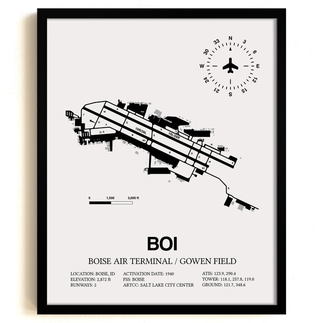 Boise Air Terminal/Gowen Field (BOI) Framed Detailed Airport Map ...