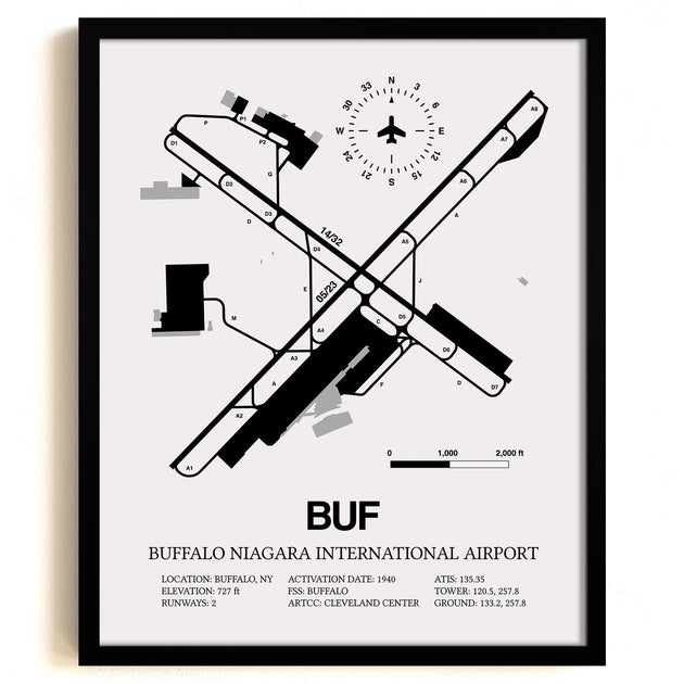 Buffalo Niagara International Airport (BUF) Framed Detailed Airport Map ...