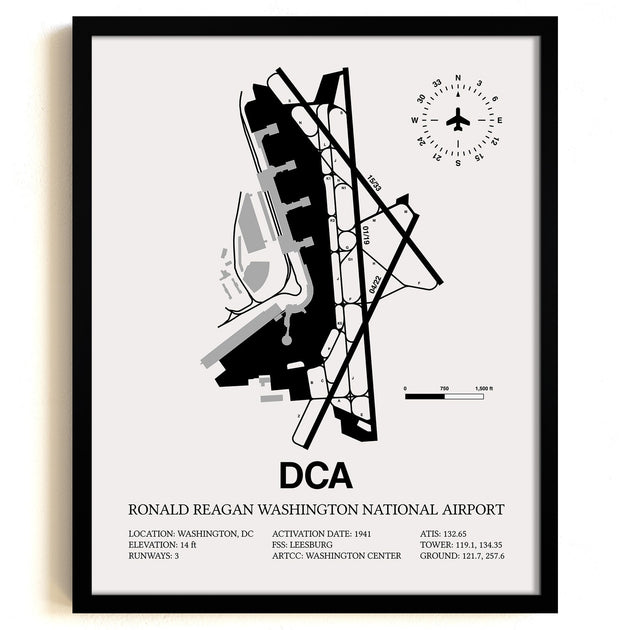 Ronald Reagan Washington National Airport (DCA) Framed Detailed Airport ...