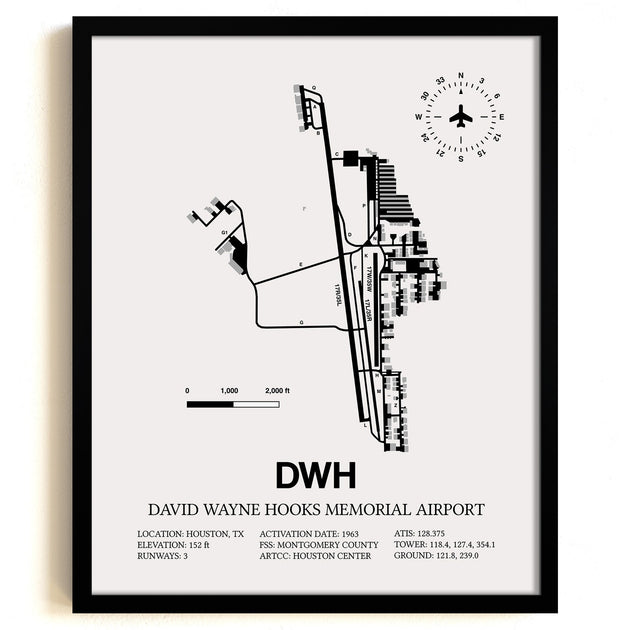 David Wayne Hooks Memorial Airport (DWH) Framed Detailed Airport Map – SkyBirdSupply