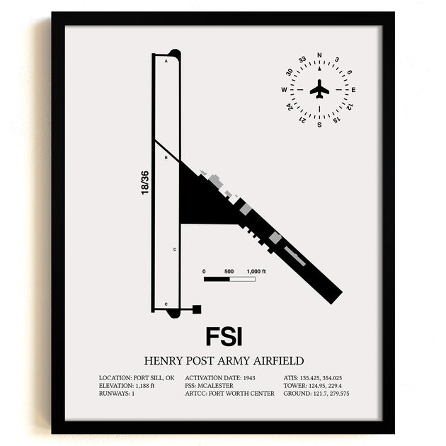 Henry Post Army Air Field (FSI) Framed Detailed Airport Map – SkyBirdSupply