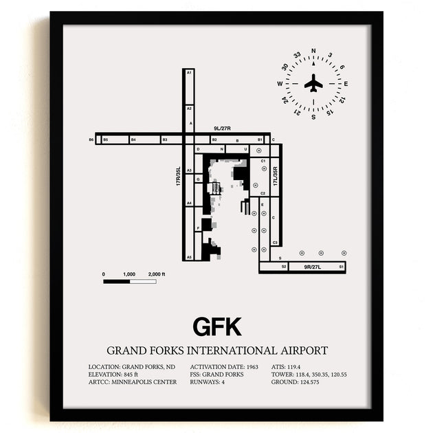 Grand Forks International Airport (GFK) Framed Detailed Airport Map ...