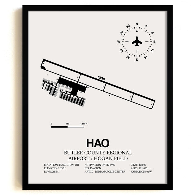 Butler County Regional Airport/Hogan Field (HAO) Framed Detailed ...