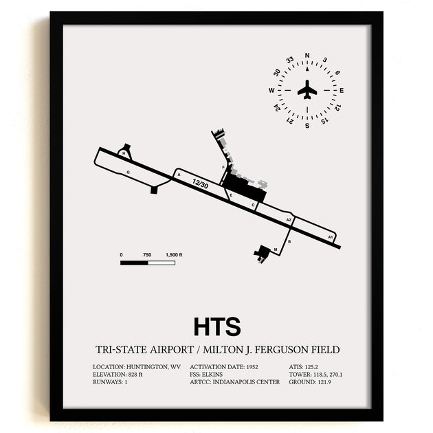 Tri-State Airport / Milton J. Ferguson Field (HTS) Framed Detailed ...