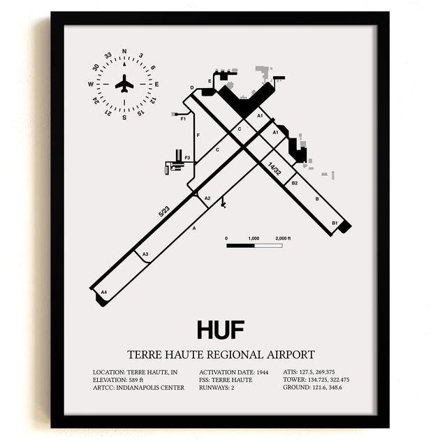 Terre Haute Regional Airport (HUF) Framed Detailed Airport Map ...