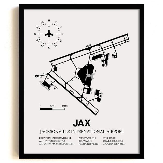Jacksonville International Airport (JAX) Framed Detailed Airport Map ...
