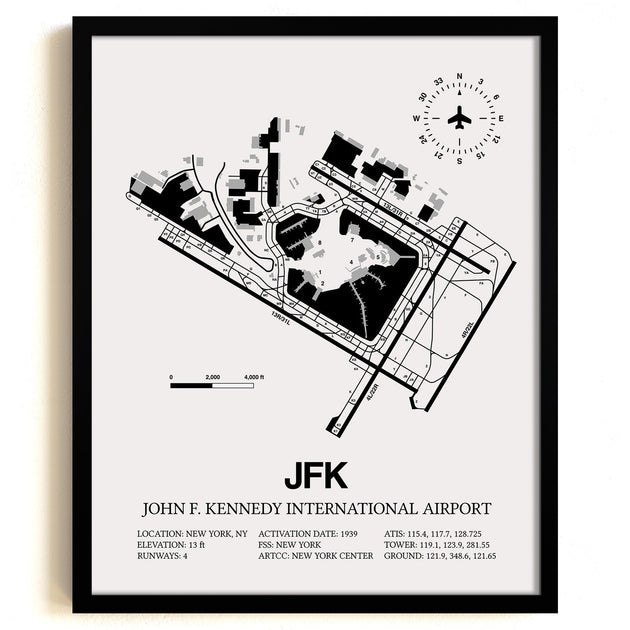 John F. Kennedy International Airport (JFK) Framed Detailed Airport Map ...