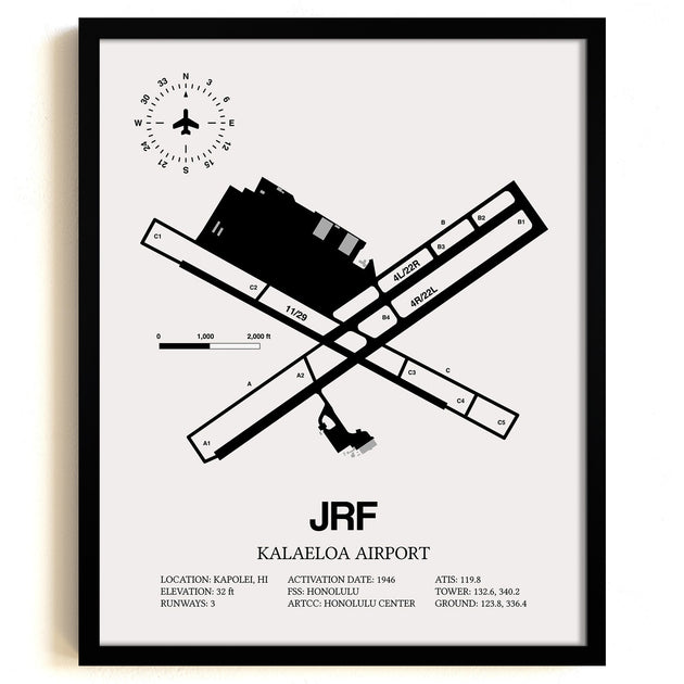 Kalaeloa Airport (John Rodgers Field) (JRF) Framed Detailed Airport Map ...