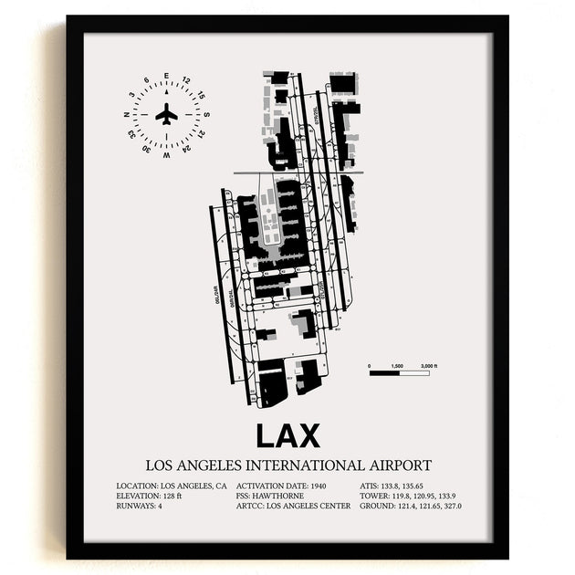 Los Angeles International Airport (LAX) Framed Detailed Airport Map ...