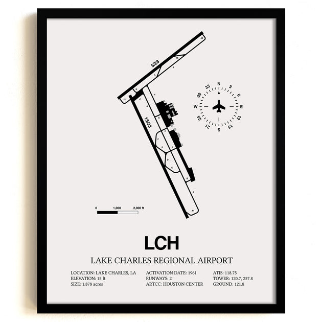 Lake Charles Regional Airport (LCH) Framed Detailed Airport Map ...