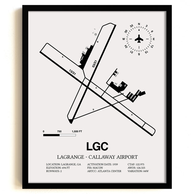 LaGrange - Callaway Airport (LGC) Framed Detailed Airport Map ...