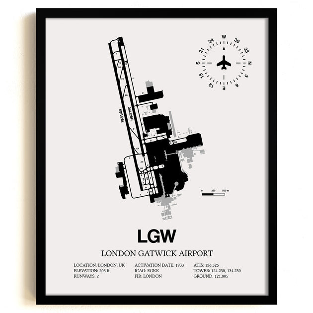 LGW Airport Map, London Gatwick Airport Print – SkyBirdSupply