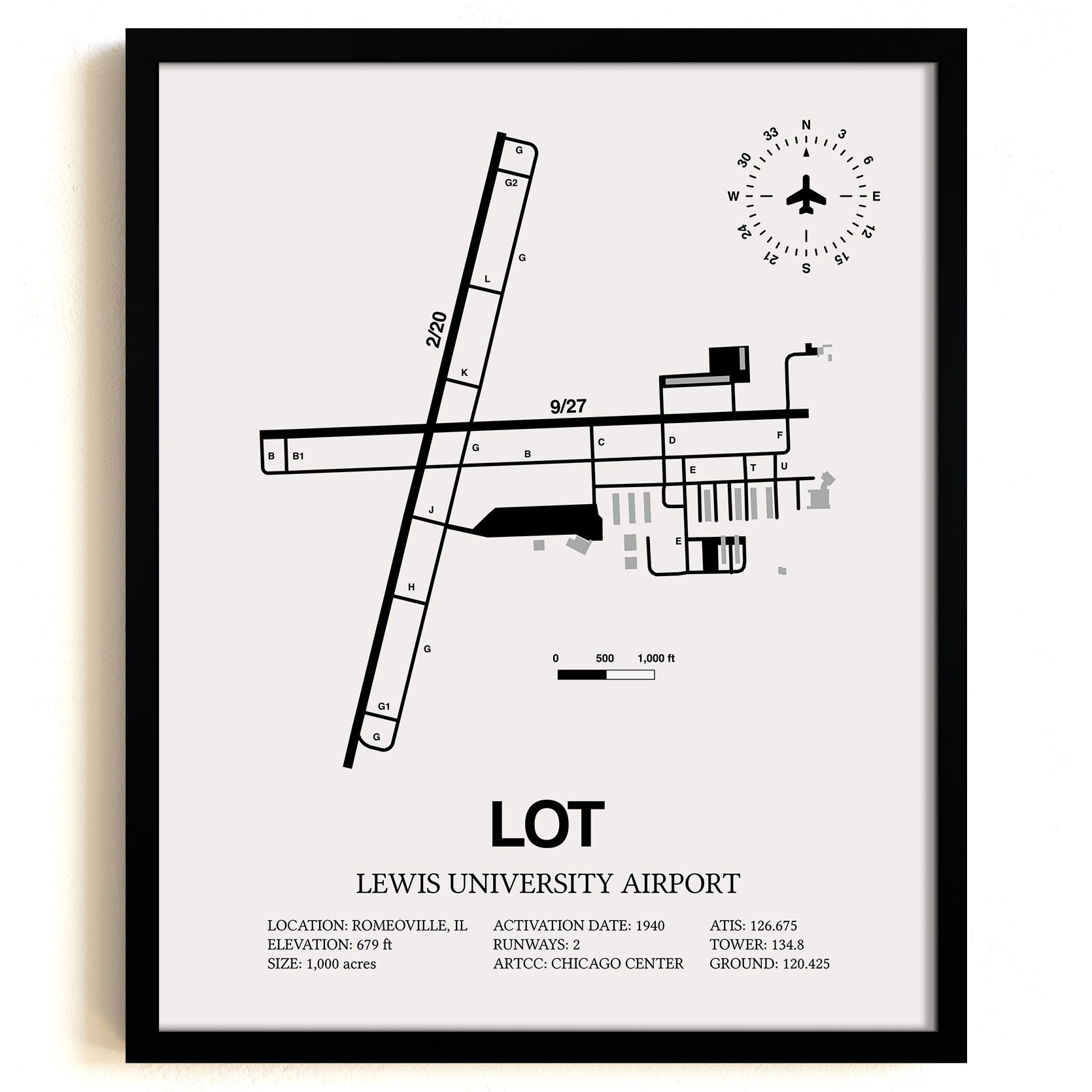 LOT Airport Map, Lewis University Airport Print – SkyBirdSupply