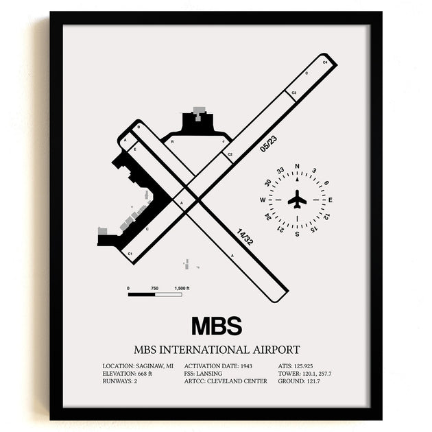 MBS International Airport (MBS) Framed Detailed Airport Map – SkyBirdSupply