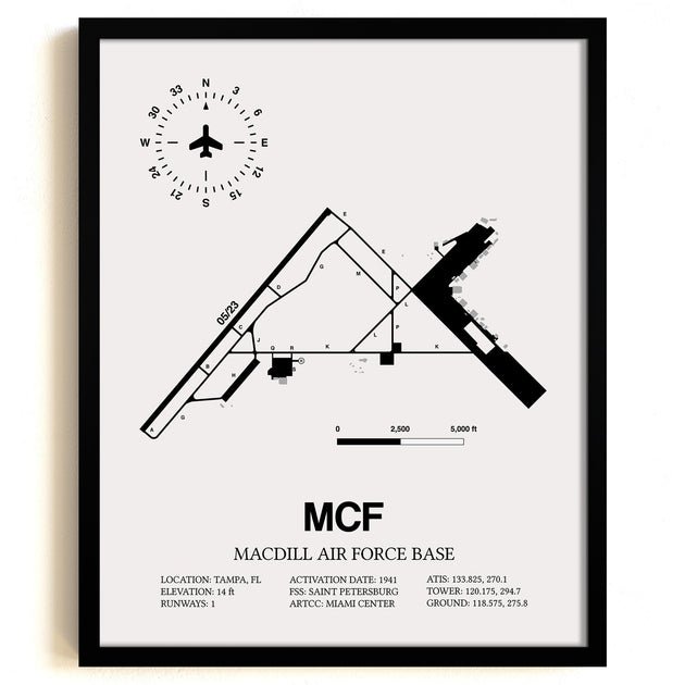 MacDill Air Force Base (MCF) Framed Detailed Airport Map – SkyBirdSupply