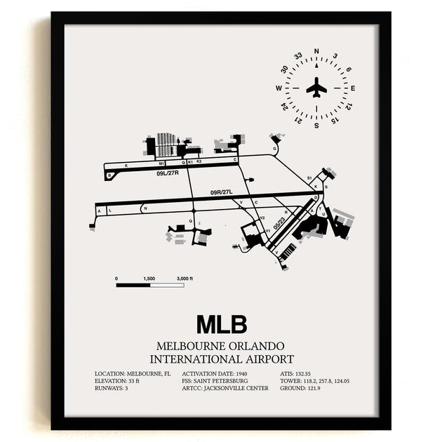 Melbourne Orlando International Airport (MLB) Framed Detailed Airport ...