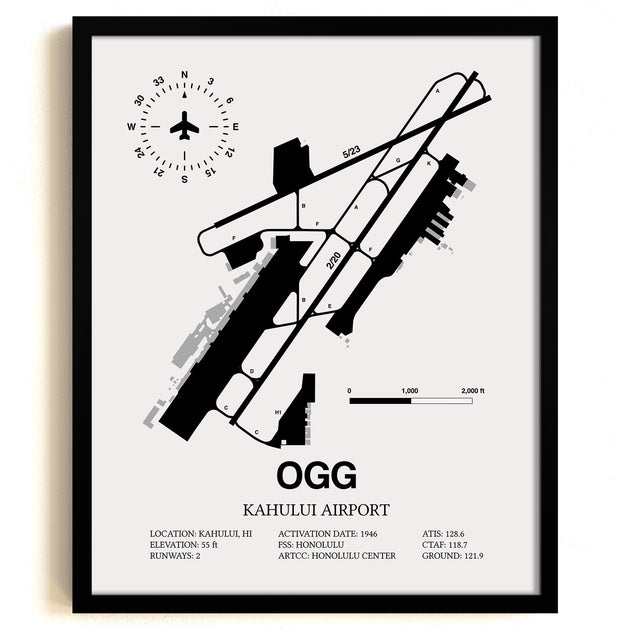 Kahului Airport (OGG) Framed Detailed Airport Map – SkyBirdSupply