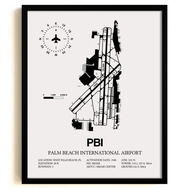 Palm Beach International Airport (PBI) Framed Detailed Airport Map ...