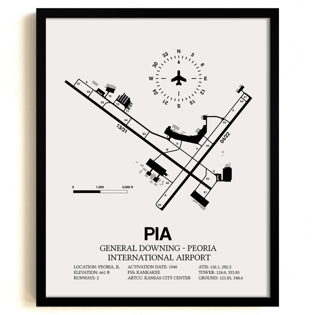 General Downing - Peoria International Airport (PIA) Framed Detailed ...