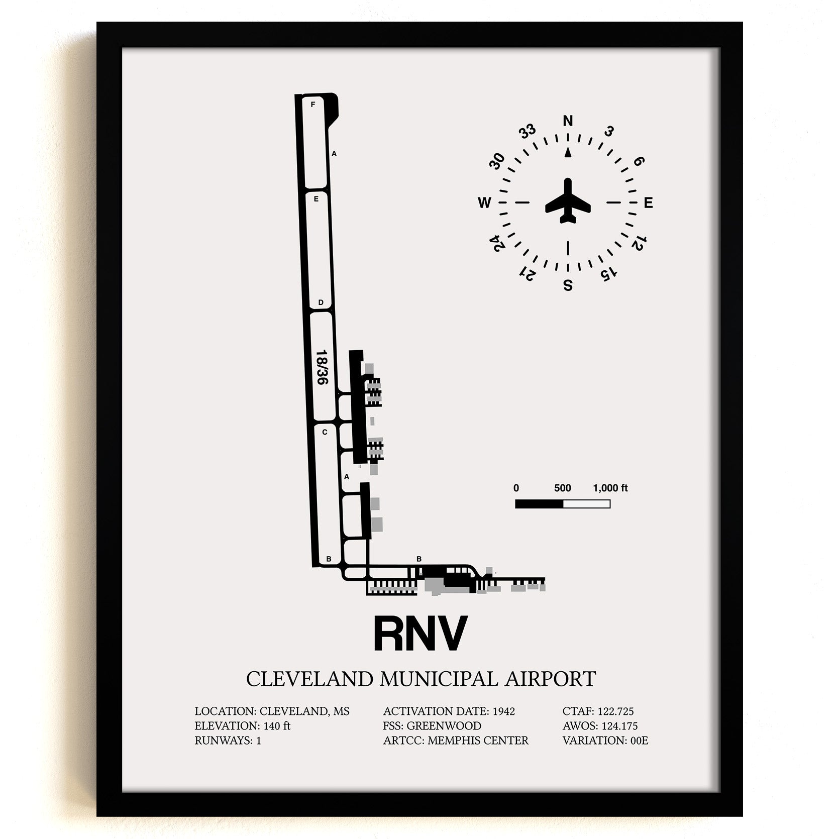 RNV Airport Map, Cleveland Municipal Airport Print – SkyBirdSupply