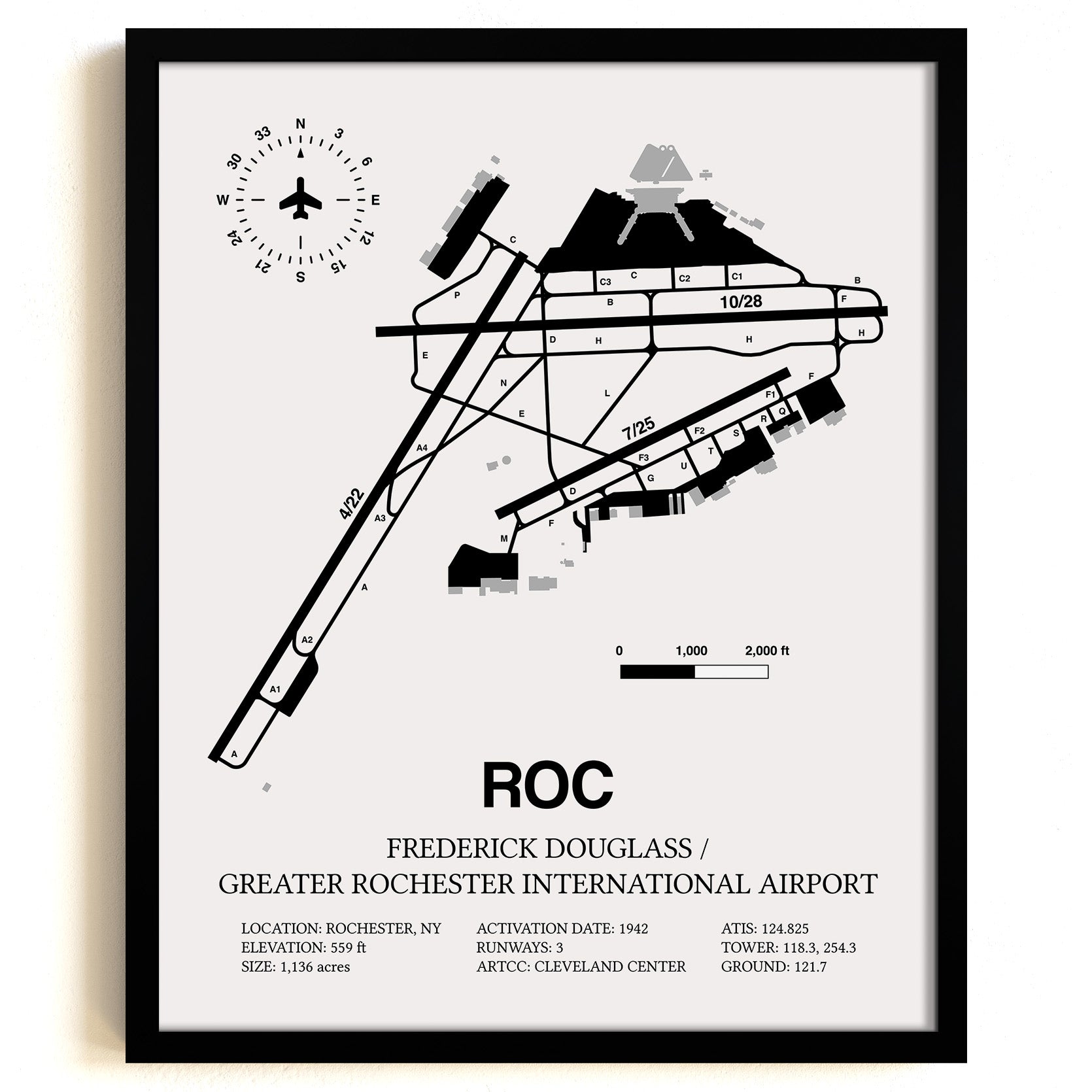 ROC Airport Map, Frederick Douglass/Greater Rochester International Ai ...
