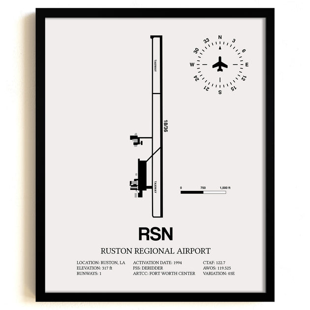 Ruston Regional Airport (RSN) Framed Detailed Airport Map – SkyBirdSupply