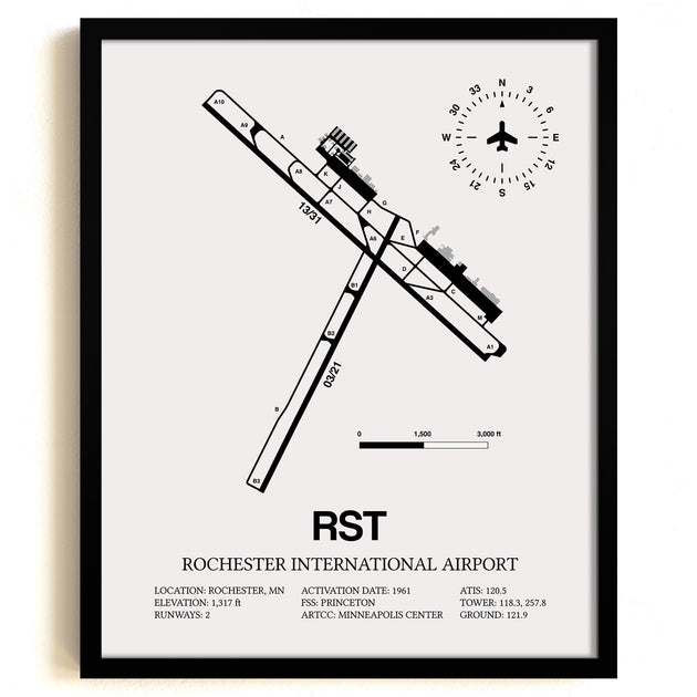Rochester International Airport (RST) Framed Detailed Airport Map ...