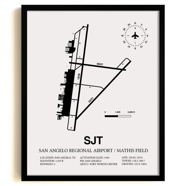 San Angelo Regional Airport/Mathis Field (SJT) Framed Detailed Airport ...