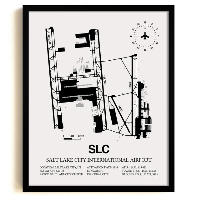 Salt Lake City International Airport (SLC) Framed Detailed Airport Map ...
