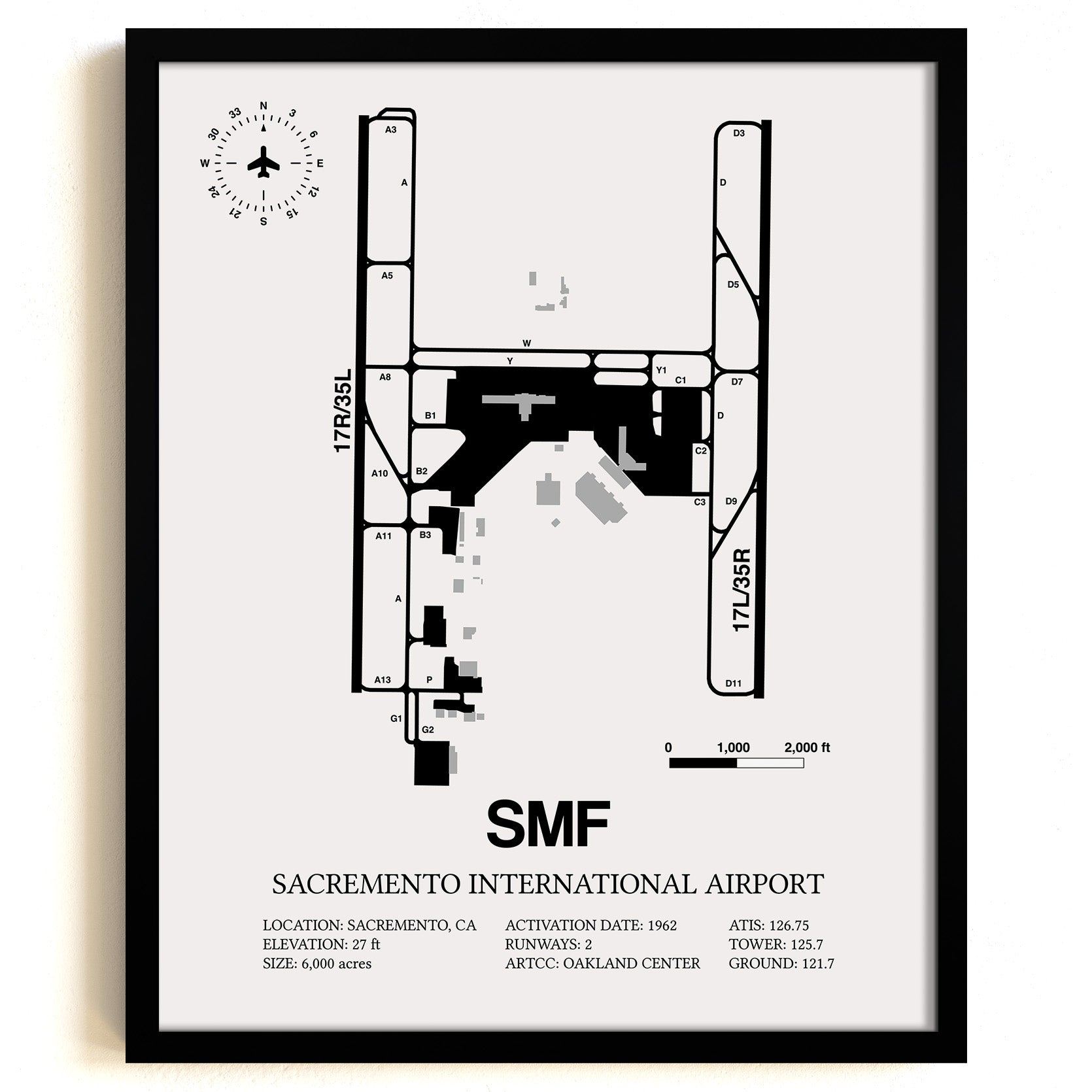 SMF Airport Map, Sacramento International Airport Print – SkyBirdSupply