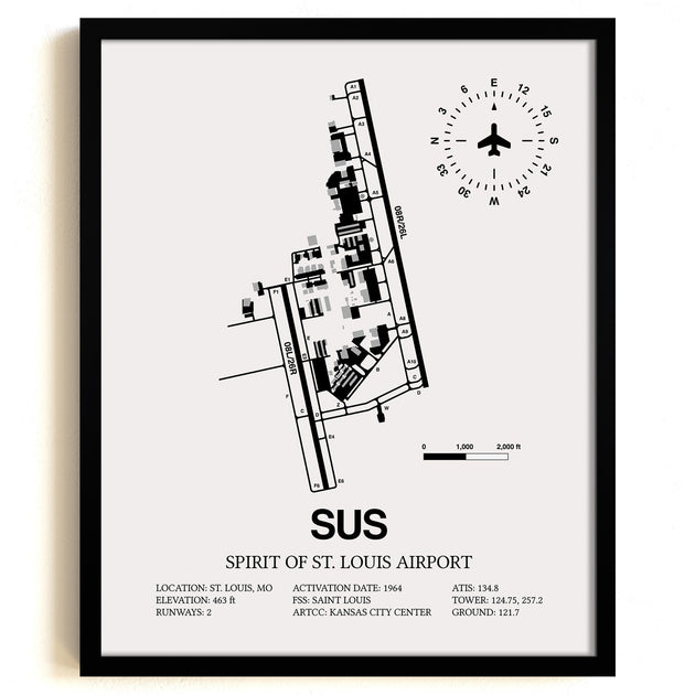 Spirit of St. Louis Airport (SUS) Framed Detailed Airport Map ...