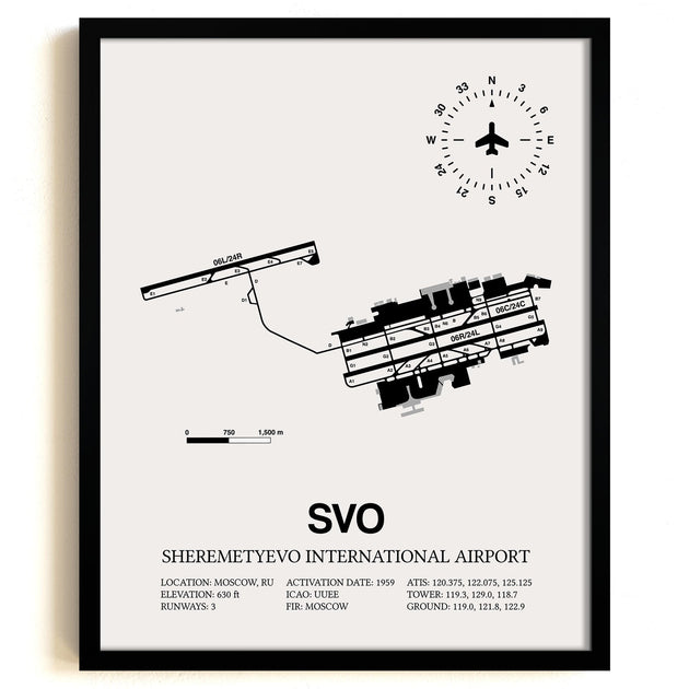Sheremetyevo International Airport (SVO) Framed Detailed Airport Map ...