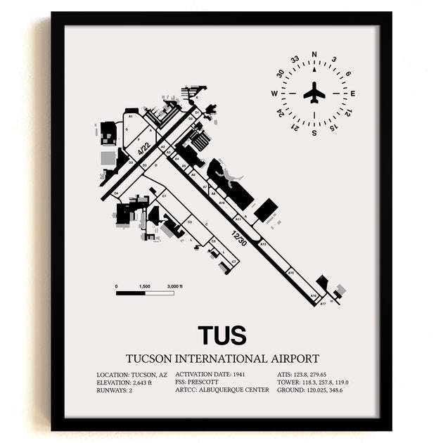 Tucson International Airport (TUS) Framed Detailed Airport Map ...